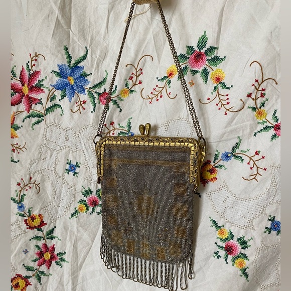 Vintage | Bags | Victorian Early 90s Beaded Silver Gold Clasp Mini ...